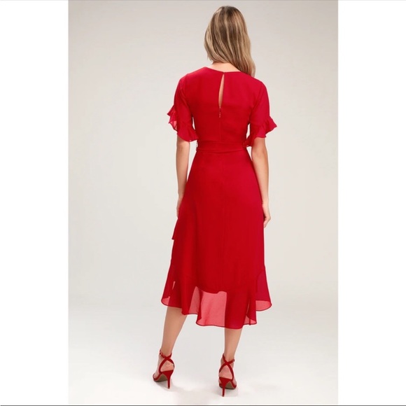 Lulus | Dresses | Nwt Lulus Red For The Frills Highlow Wrap Midi Dress ...